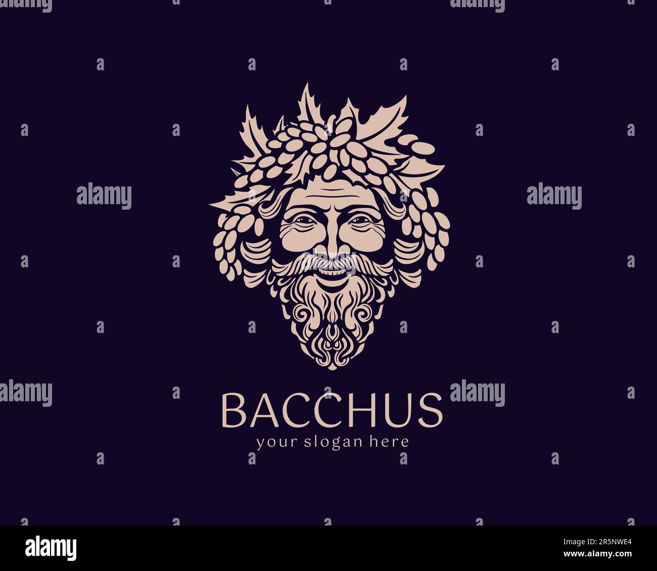 Logo Bacchus or Dionysus. Man face logo with grape berries and leaves ...