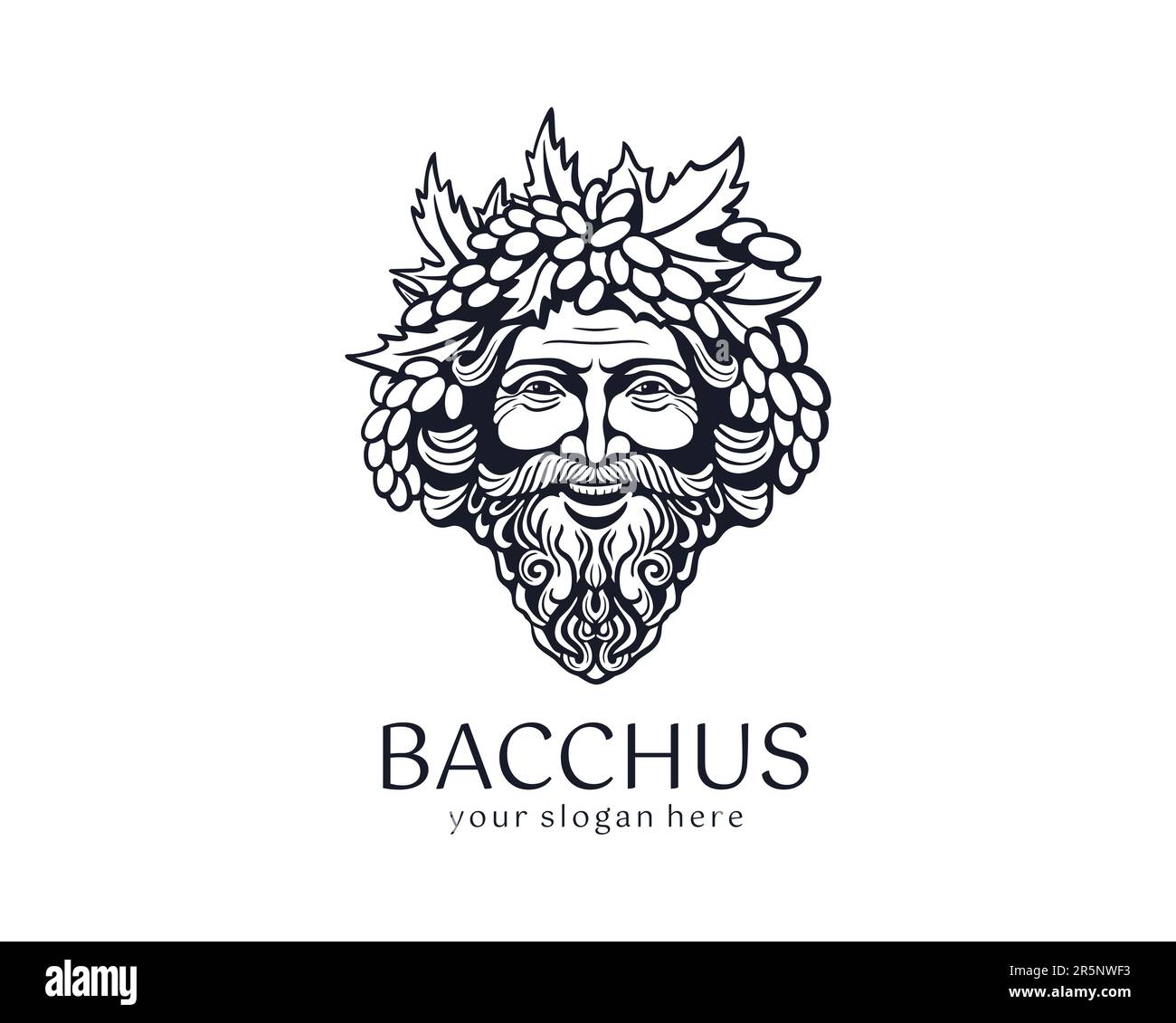 Logo Bacchus or Dionysus. Man face logo with grape berries and leaves ...