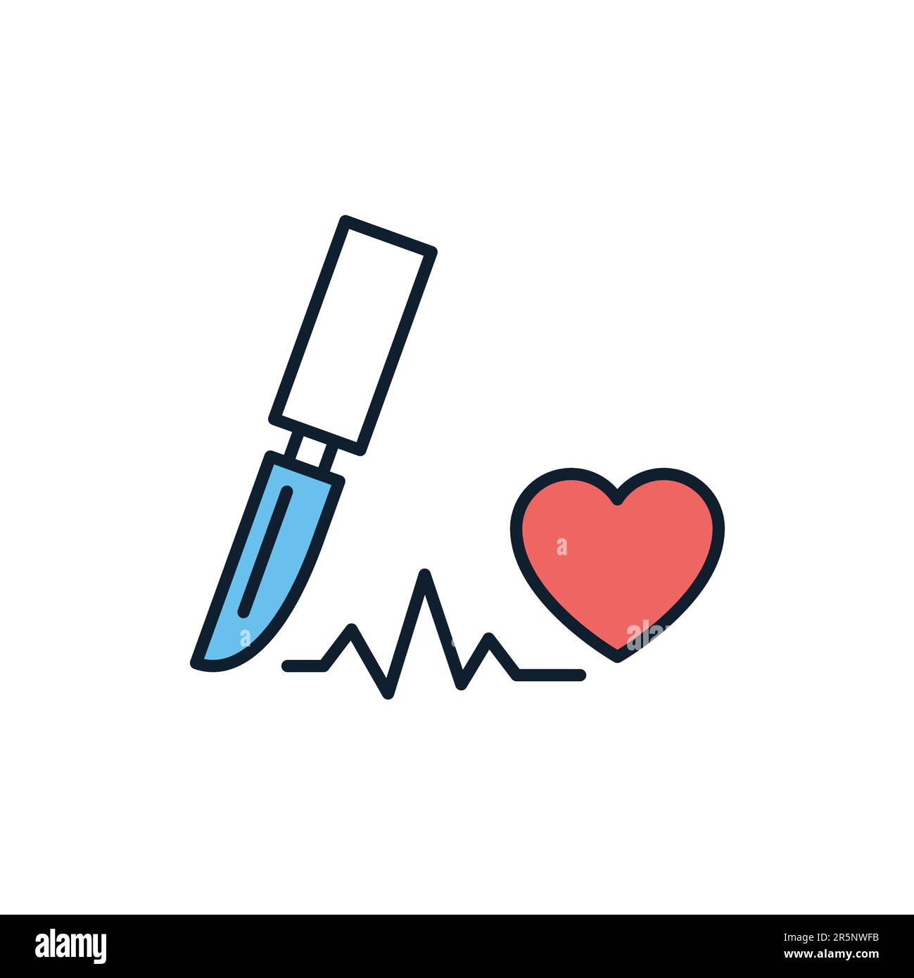 Cardio Surgery Related Vector Line Icon Scalpel Heart Isolated On