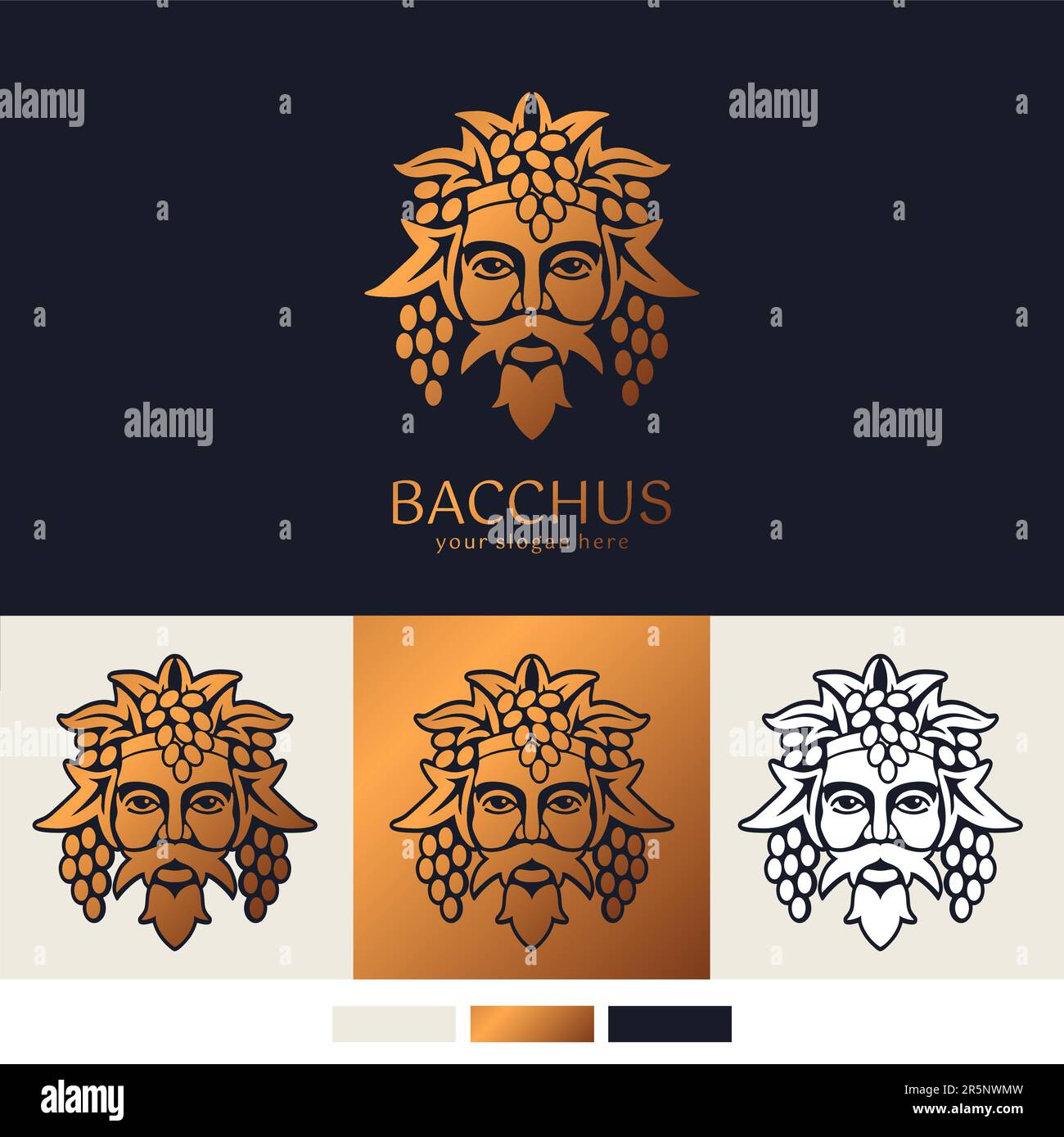 Logo Bacchus or Dionysus. Man face logo with grape berries and leaves ...