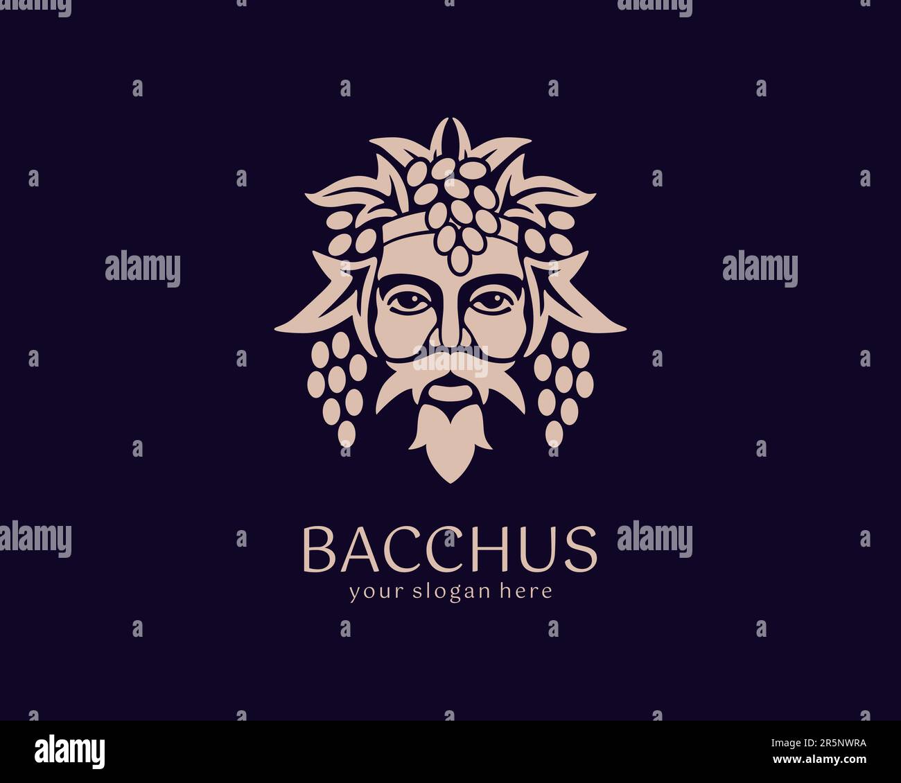 Logo Bacchus or Dionysus. Man face logo with grape berries and leaves ...