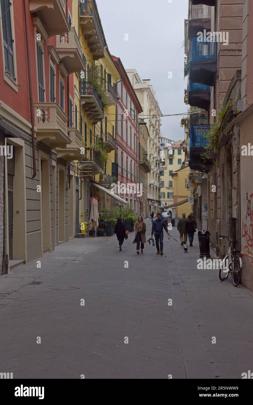 People walking and shopping in pedestrianised streets in the historic ...