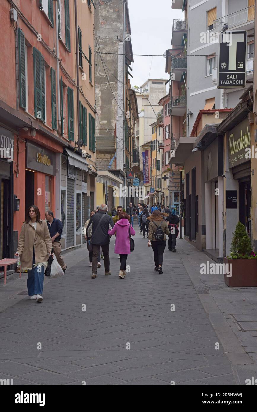 People walking and shopping in pedestrianised streets in the historic ...