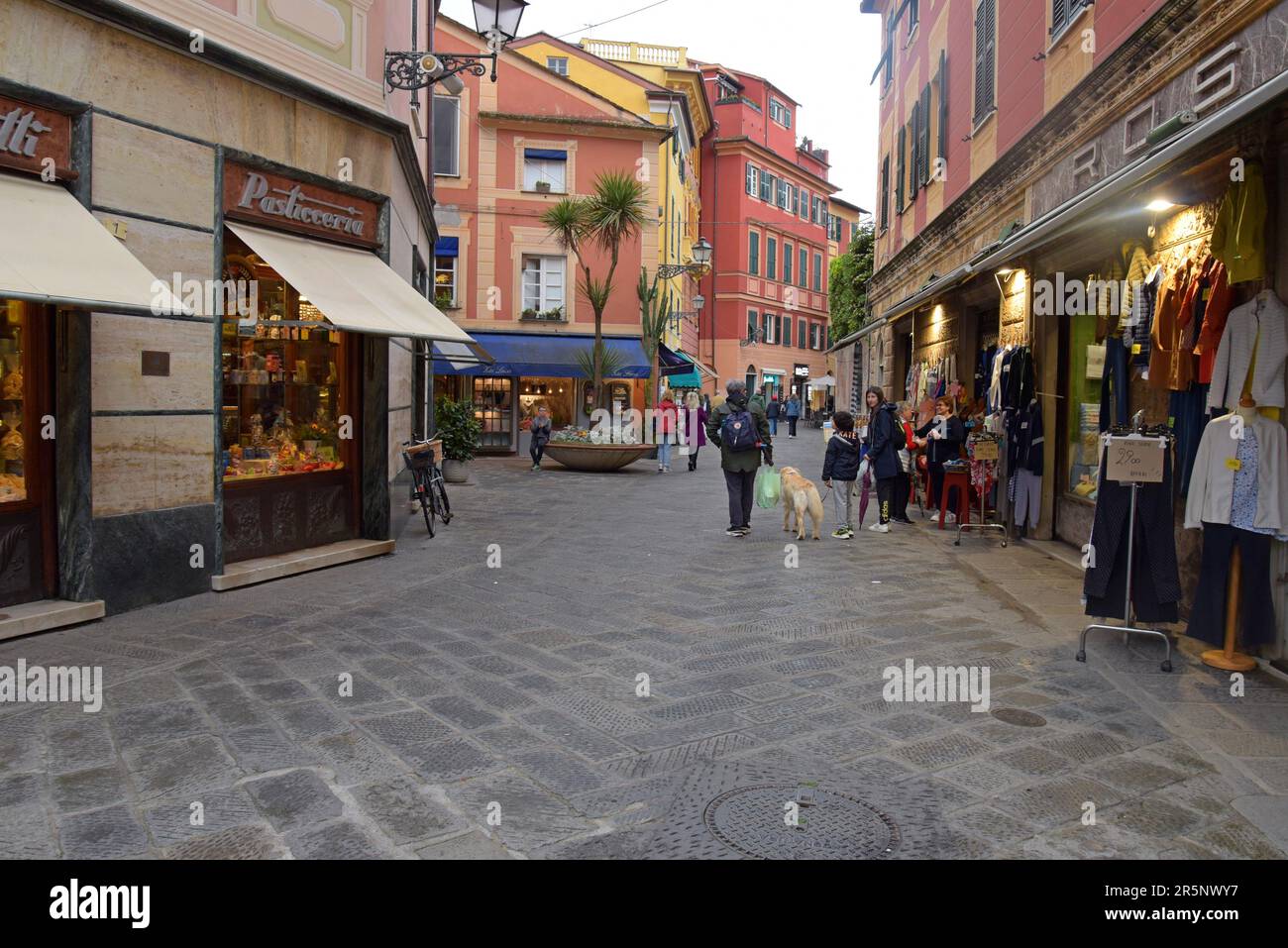 People walking and shopping in pedestrianised streets in the historic ...