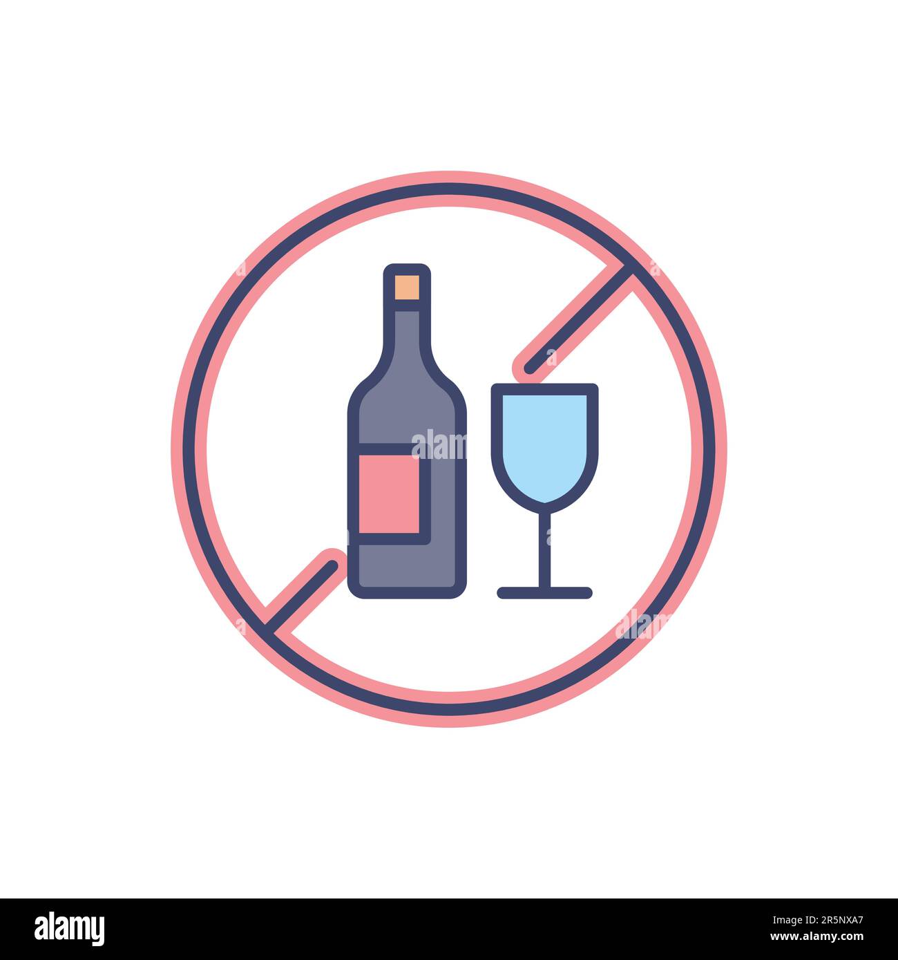 No Drinking related vector line icon. Bottle, galass, prohibition sign ...