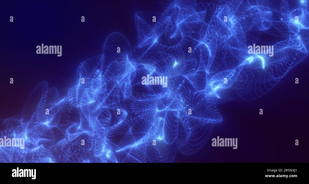 Abstract blue energy waves from futuristic hi-tech mesh particles ...