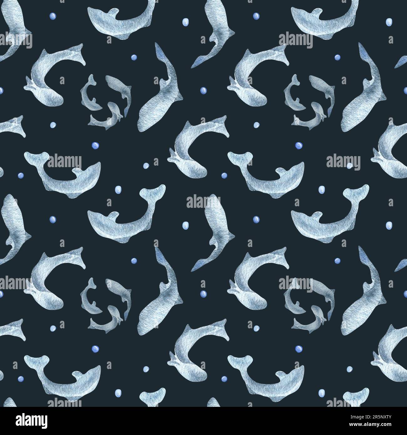 Fish silhouettes salmon, trout watercolor seamless pattern isolated on ...