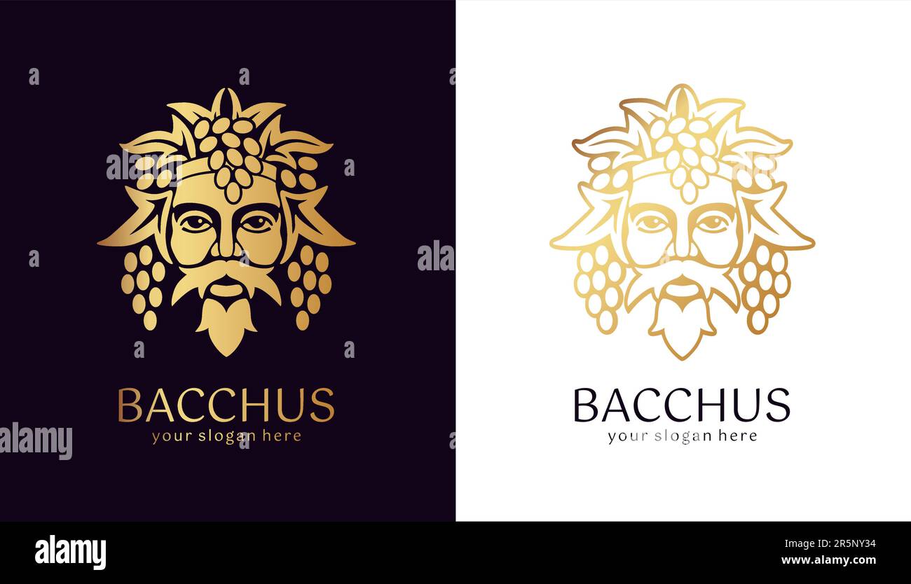 Logo Bacchus or Dionysus. Man face logo with grape berries and leaves ...