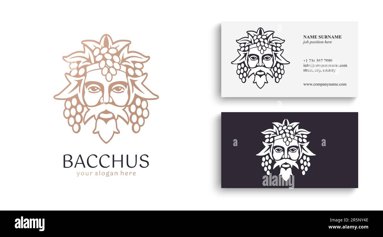 Logo Bacchus or Dionysus. Man face logo with grape berries and leaves ...