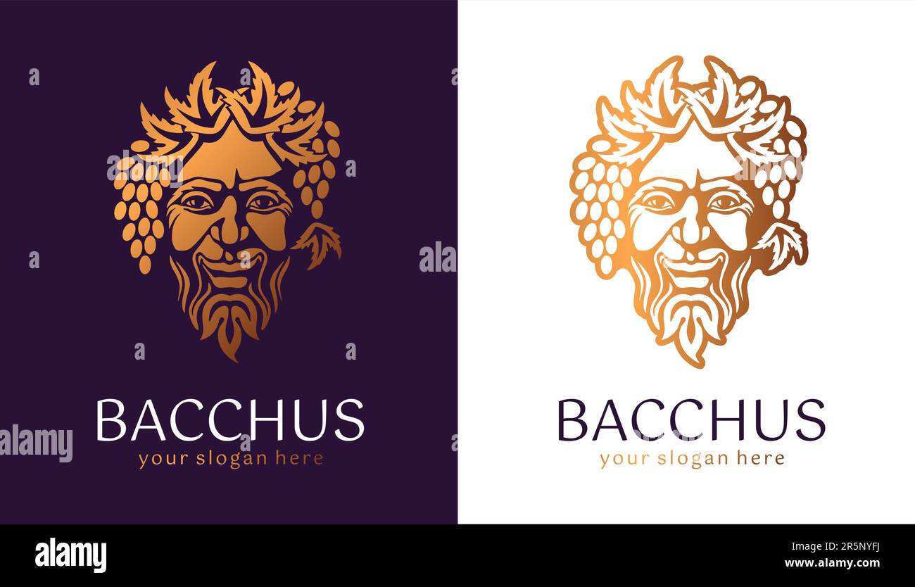 Logo Bacchus or Dionysus. Man face logo with grape berries and leaves ...