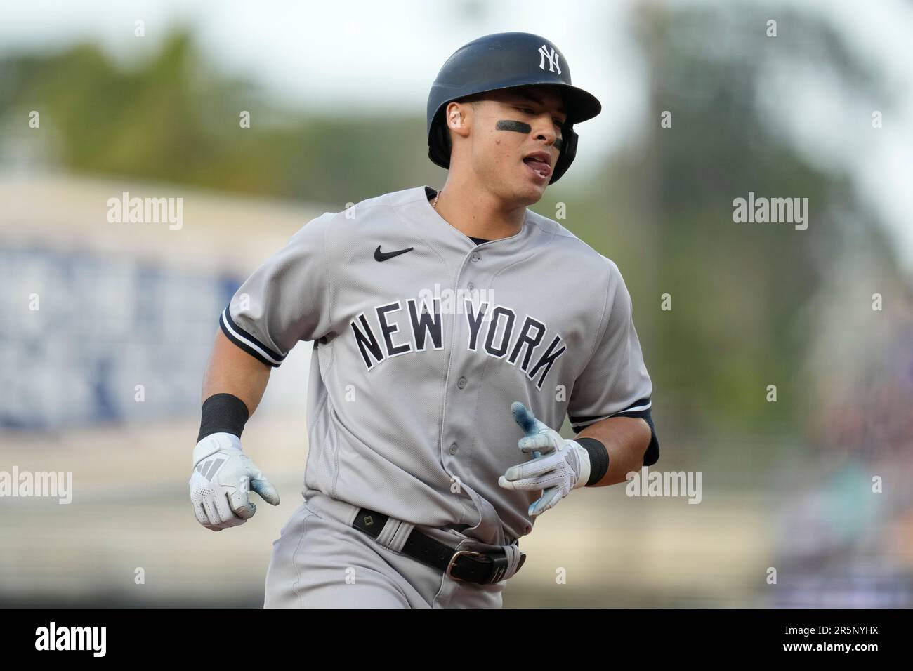 New York Yankees' Anthony Volpe (11) runs the bases after hitting a ...