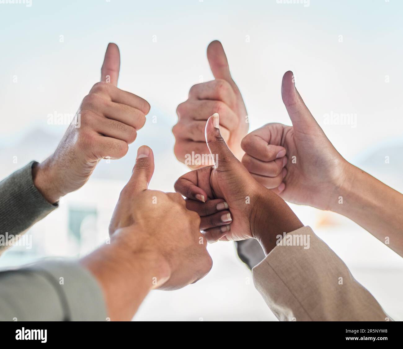 Thumbs up, success or hands of business people with teamwork ...