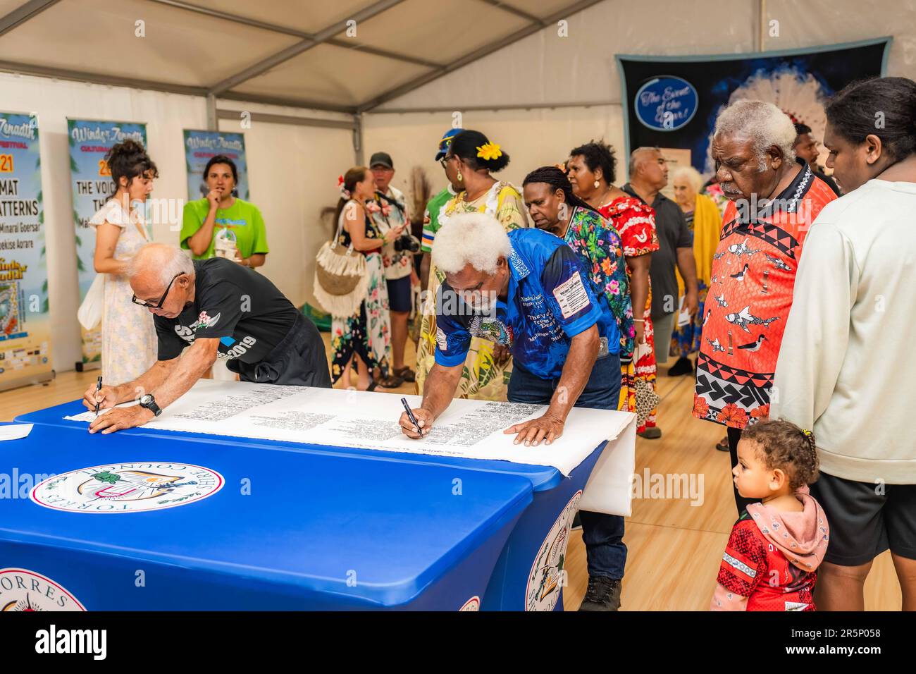 Thursday Island, Australia. 02nd June, 2023. People sign the Masig ...