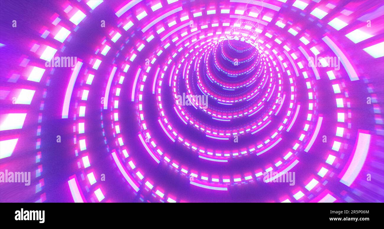 Abstract futuristic purple hi-tech tunnel from energy circles and magic ...