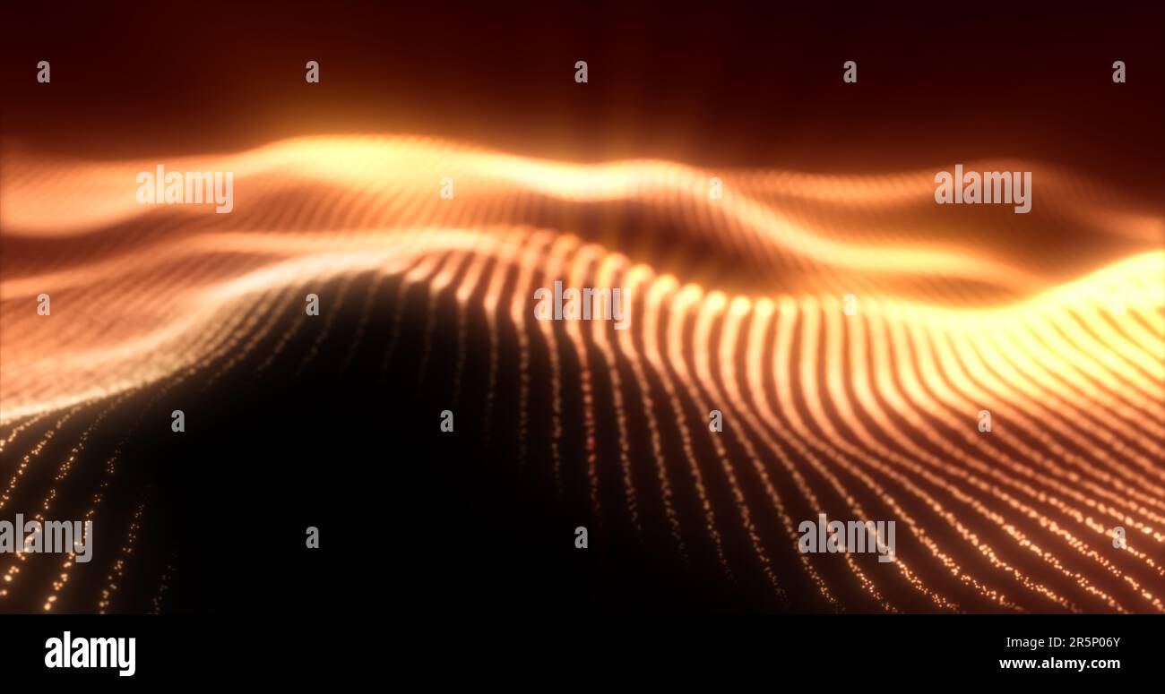 Abstract yellow energy magic waves from glowing particles and lines ...