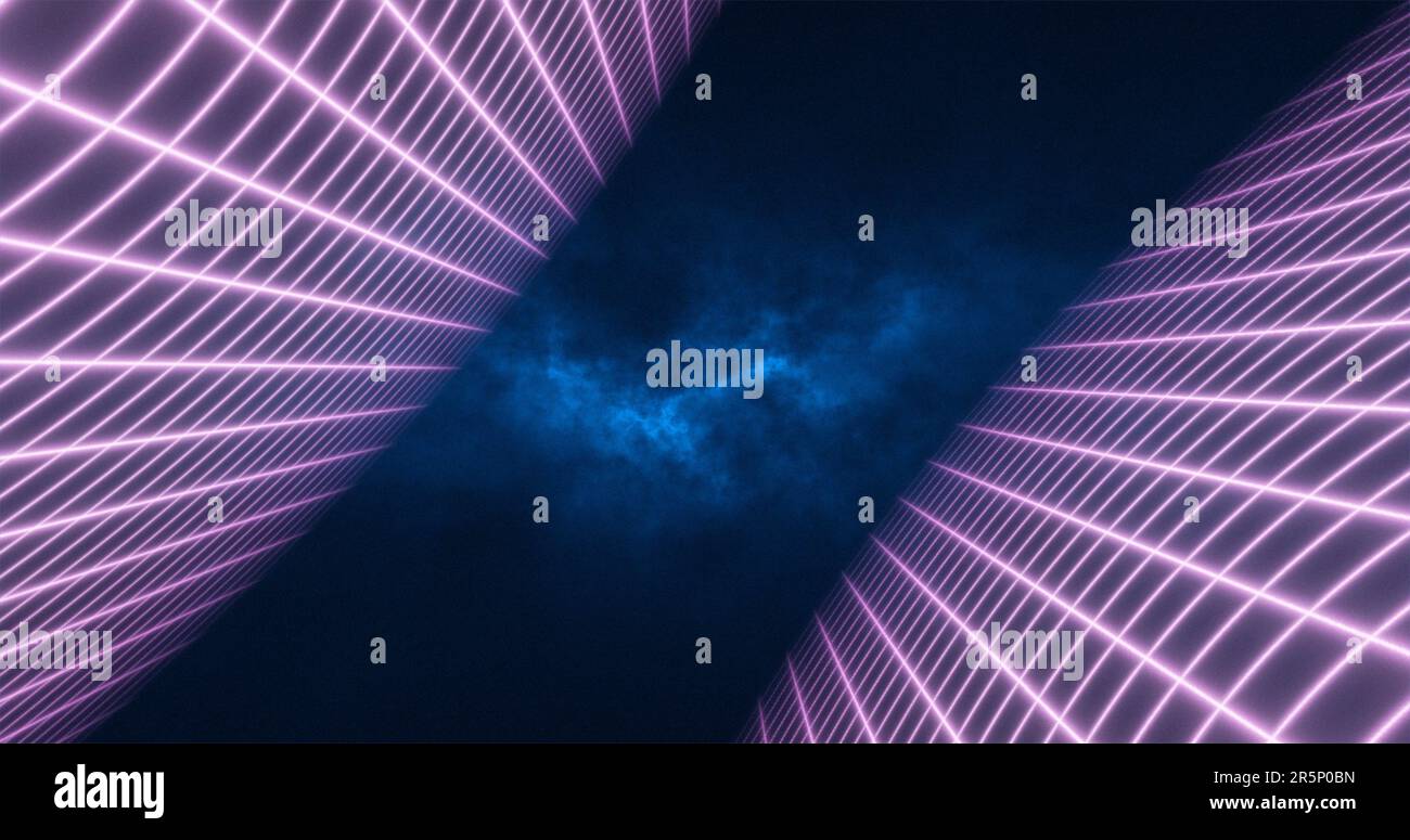 Abstract purple energy grid swirling tunnel of lines in the top and ...