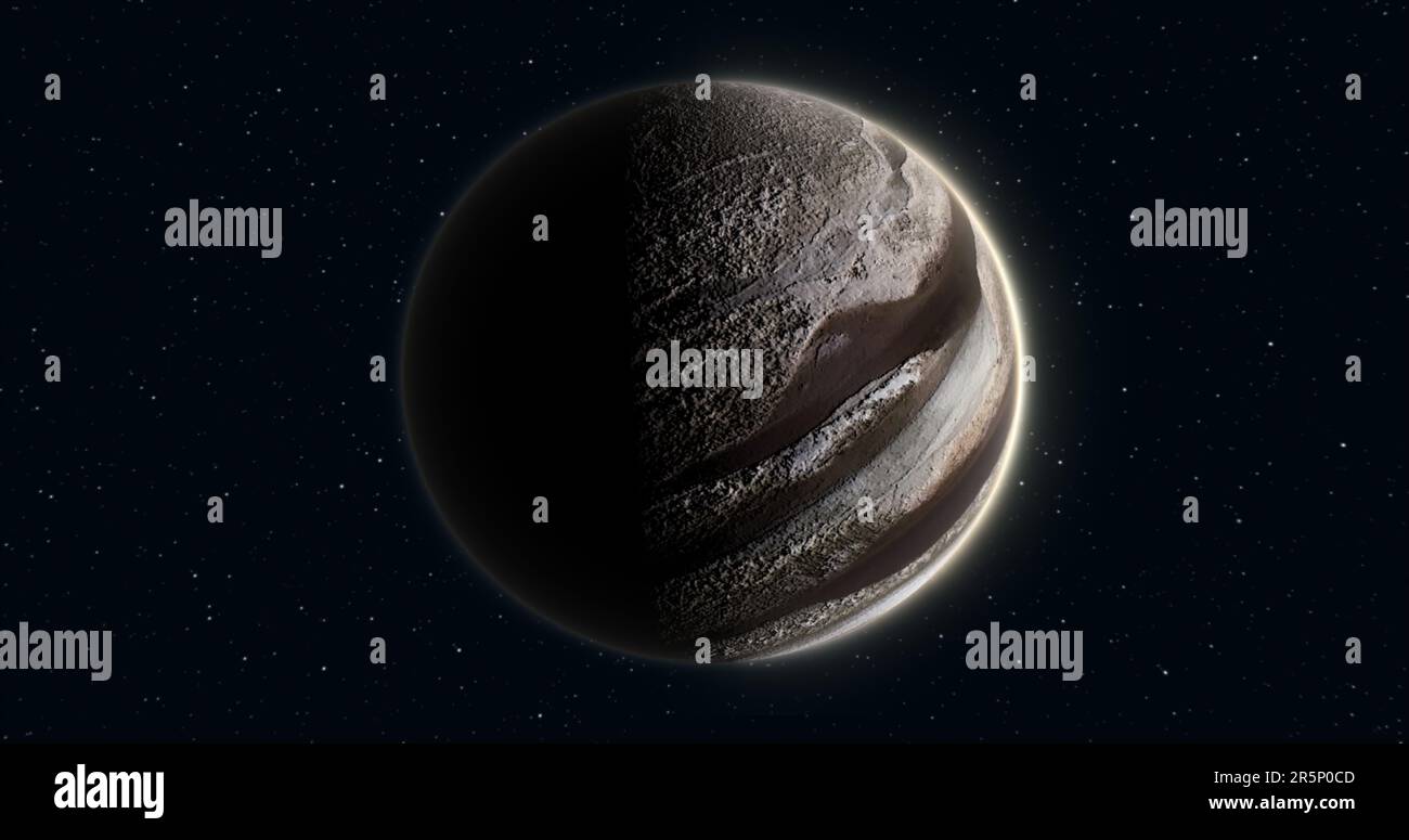 Abstract realistic space planet round sphere with a stone relief ...