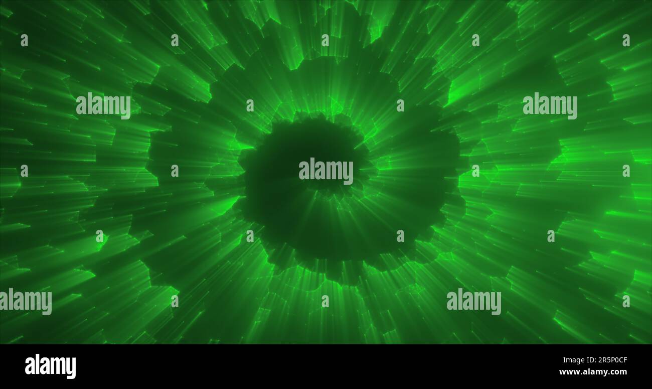 Abstract green energy magical bright glowing spiral swirl tunnel ...