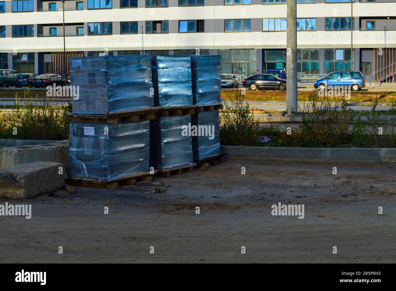 the construction site is packed with material for the construction of ...