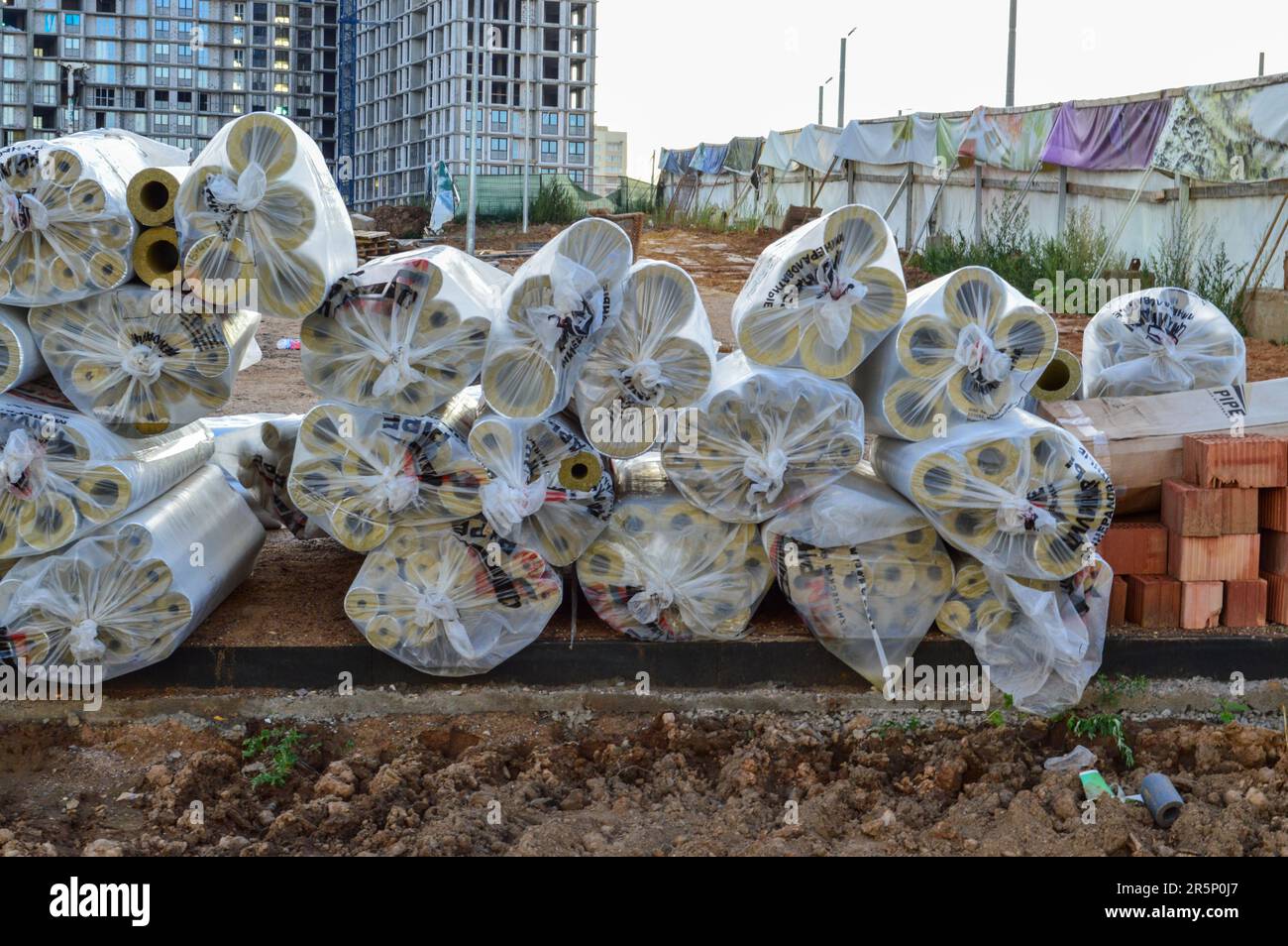 at the construction site the film is folded in spools, in plastic bags ...
