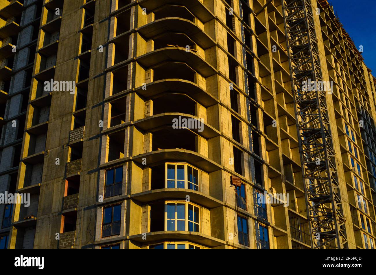 construction of a new multi-storey building. view in profile, the side ...
