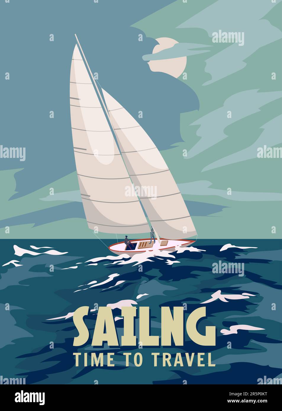 Ship Sailboat during a storm poster retro, sailing ship on the ocean ...