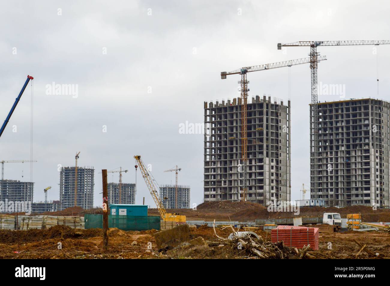 Construction of a new microdistrict with high houses, new buildings ...