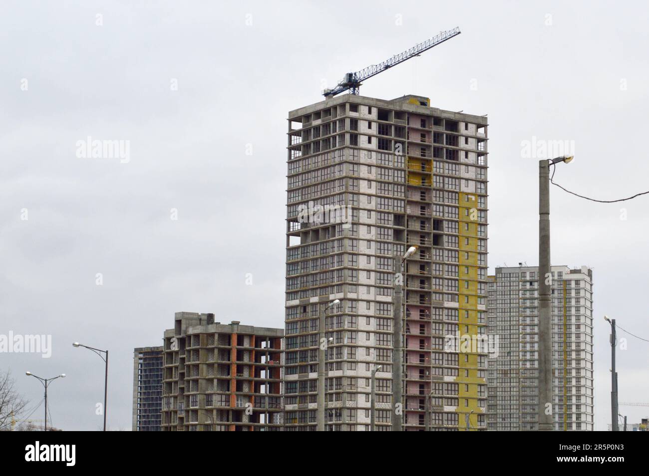 Construction of large modern monolithic frame houses, buildings using ...