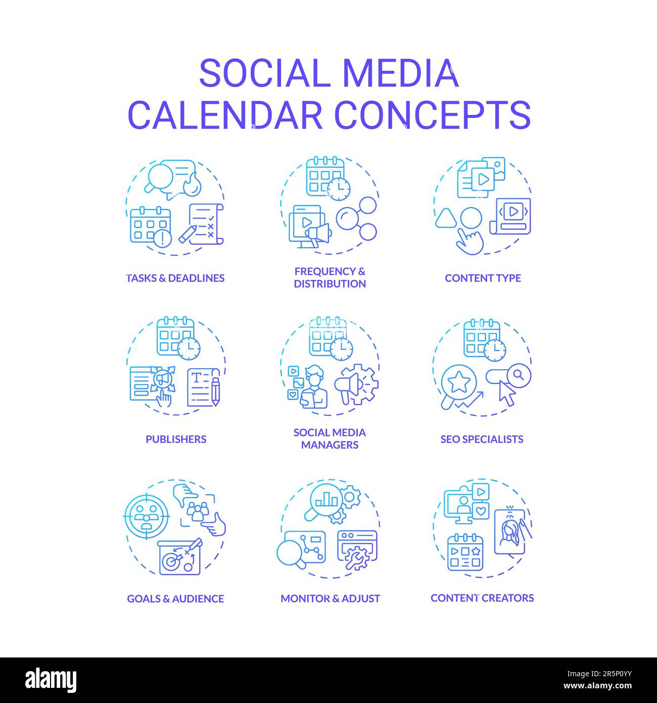 Social media calendar blue gradient concept icons set Stock Vector Image & Art - Alamy