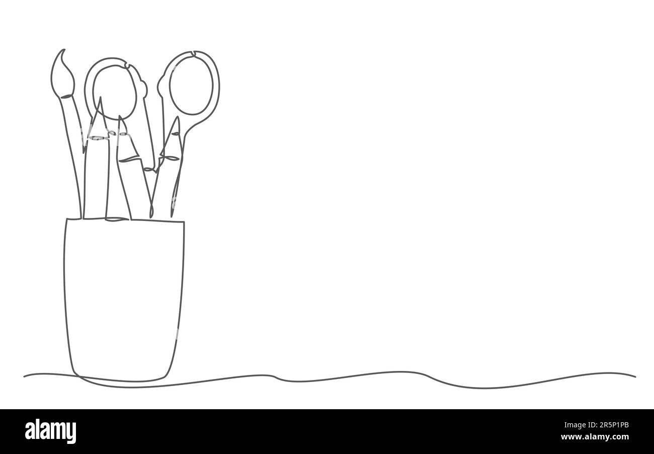 Stationery background One line drawing on white background Stock Vector ...