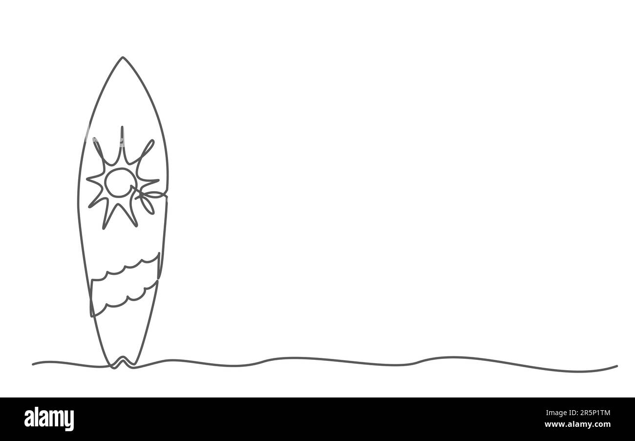 Surfing background One line drawing on white background Stock Vector ...