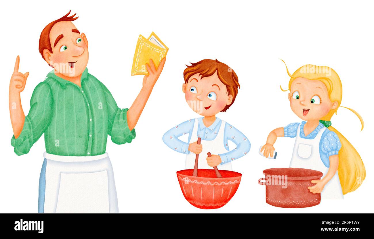 Daughter father preparing food Cut Out Stock Images & Pictures - Alamy