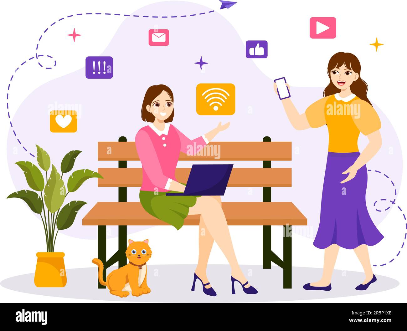 Internet Addiction Vector Illustration with Young People Addicted to ...