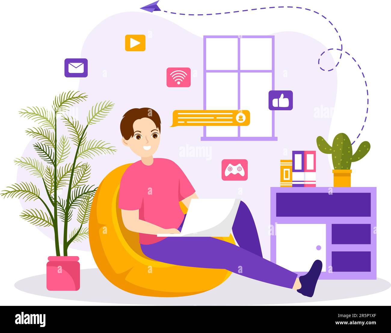 Internet Addiction Vector Illustration with Young People Addicted to ...