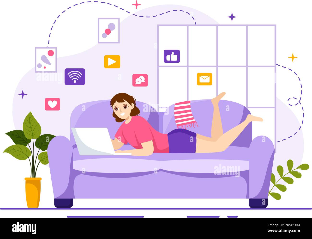 Internet Addiction Vector Illustration with Young People Addicted to ...