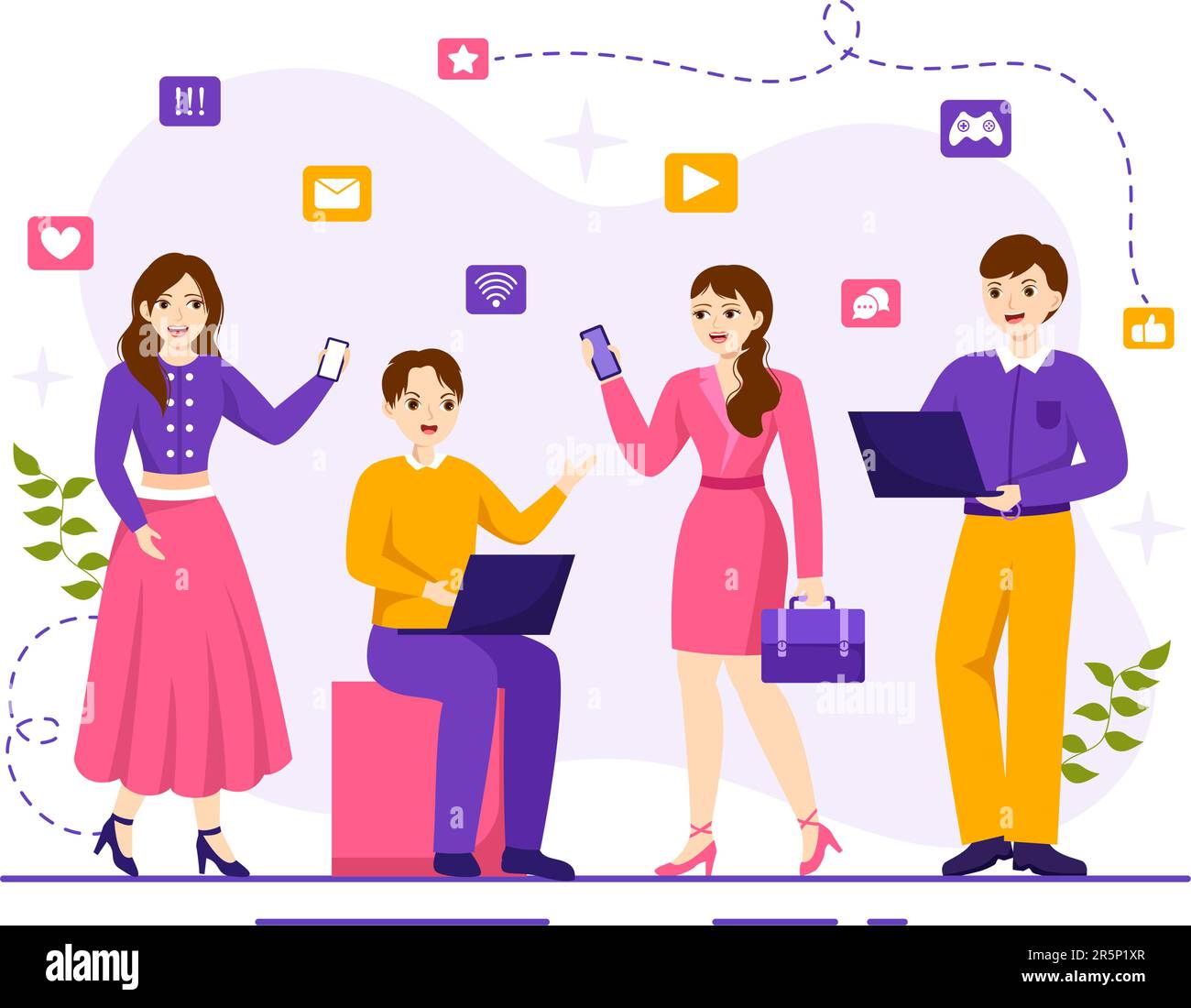 Internet Addiction Vector Illustration with Young People Addicted to ...