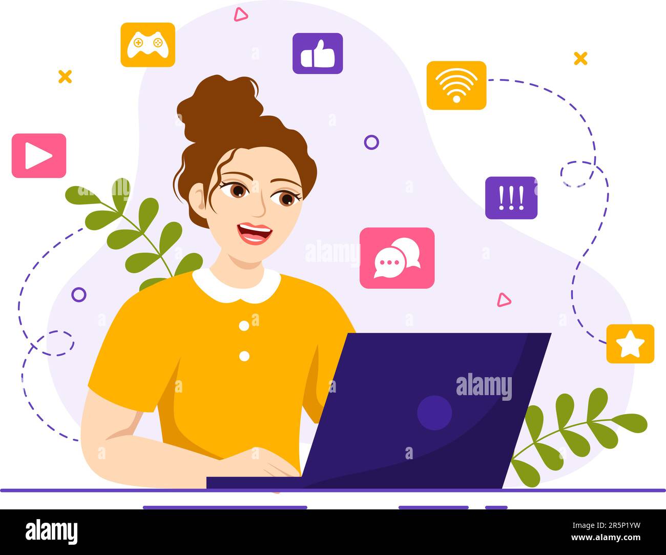 Internet Addiction Vector Illustration with Young People Addicted to ...