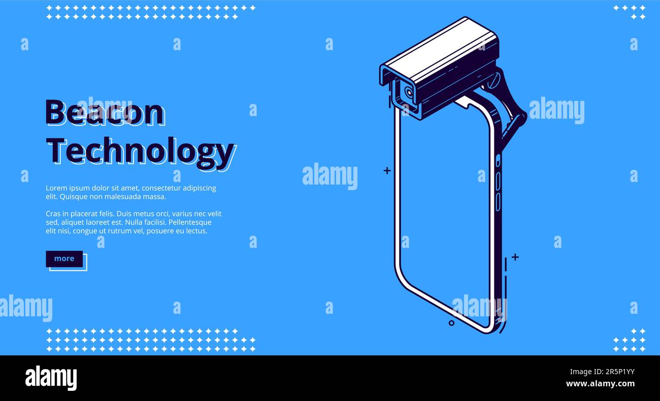 Beacon technology isometric landing page. Smartphone with video camera ...