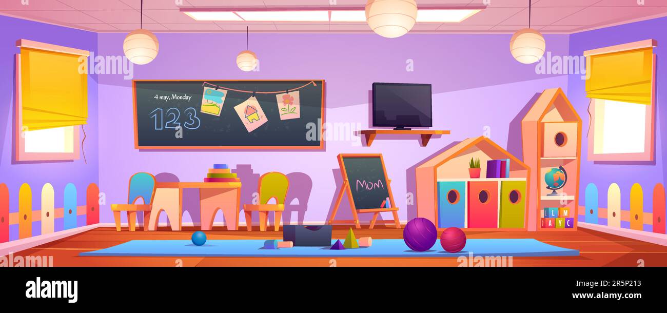 Kids playroom interior, empty indoors nursery room playground with ...