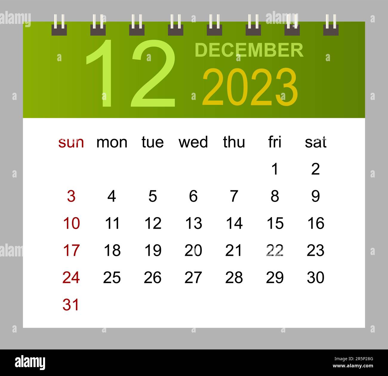 December 2023. Vector monthly calendar template 2023 year in simple ...