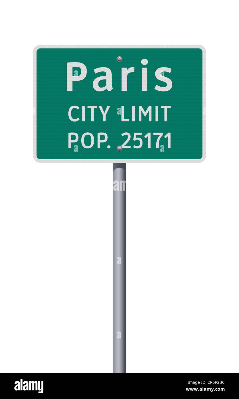 Vector illustration of the Paris (Texas) City Limit green road sign on ...