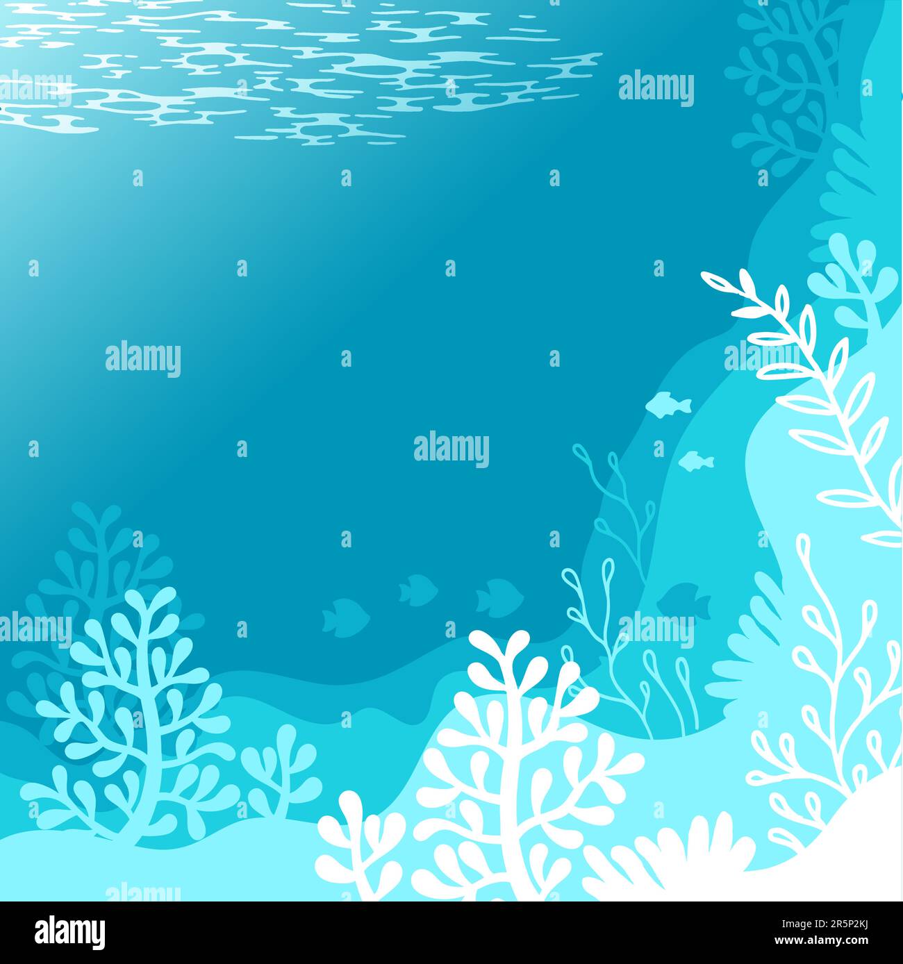 Vector Illustration of background in a blue palette colours. Underwater ...