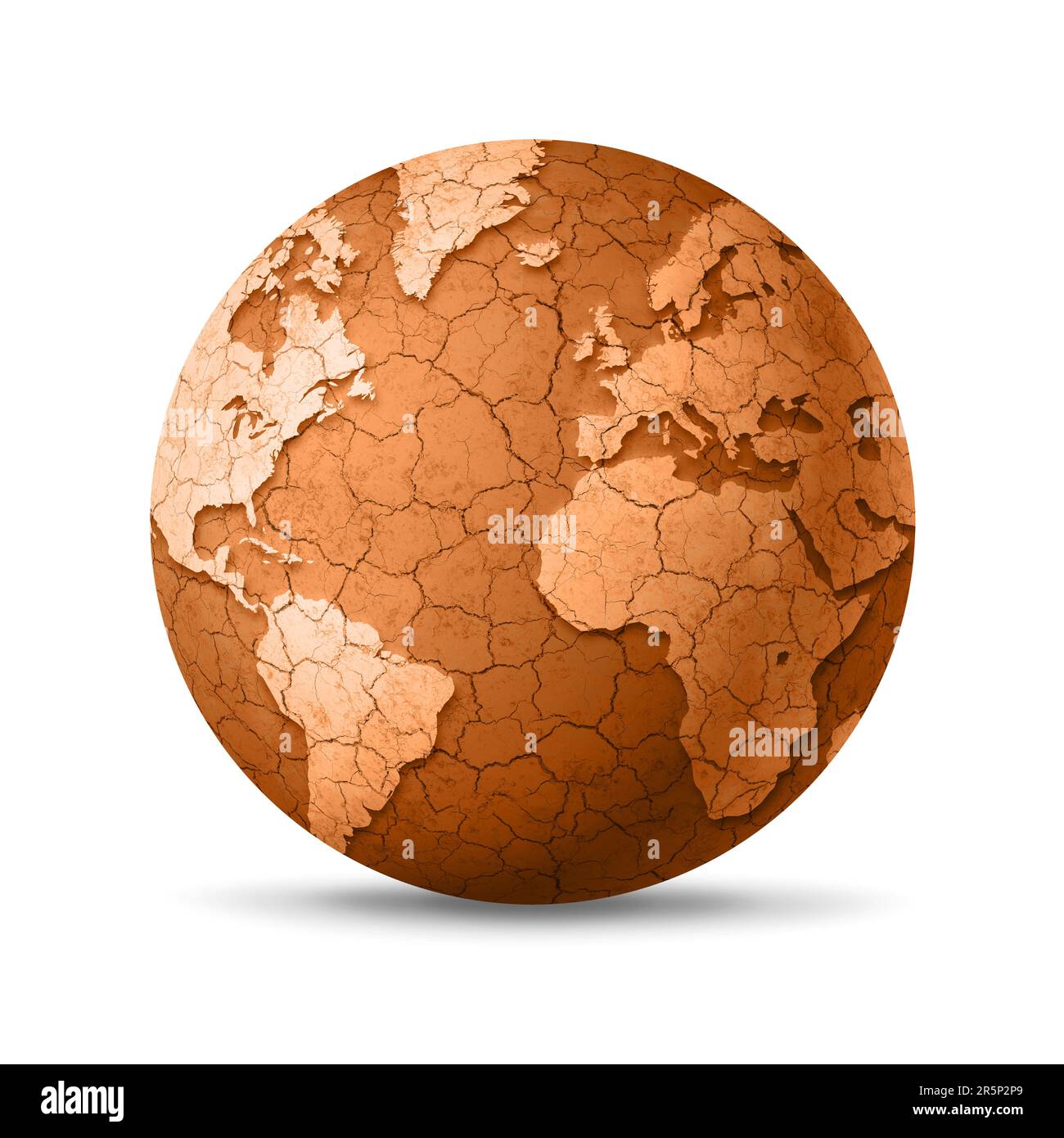 Dry and cracked world globe isolated on white background. Global ...
