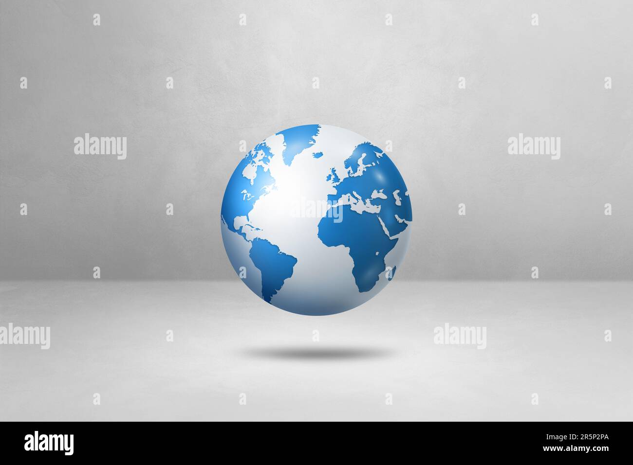 World globe, blue earth map, floating over a white background. 3D ...