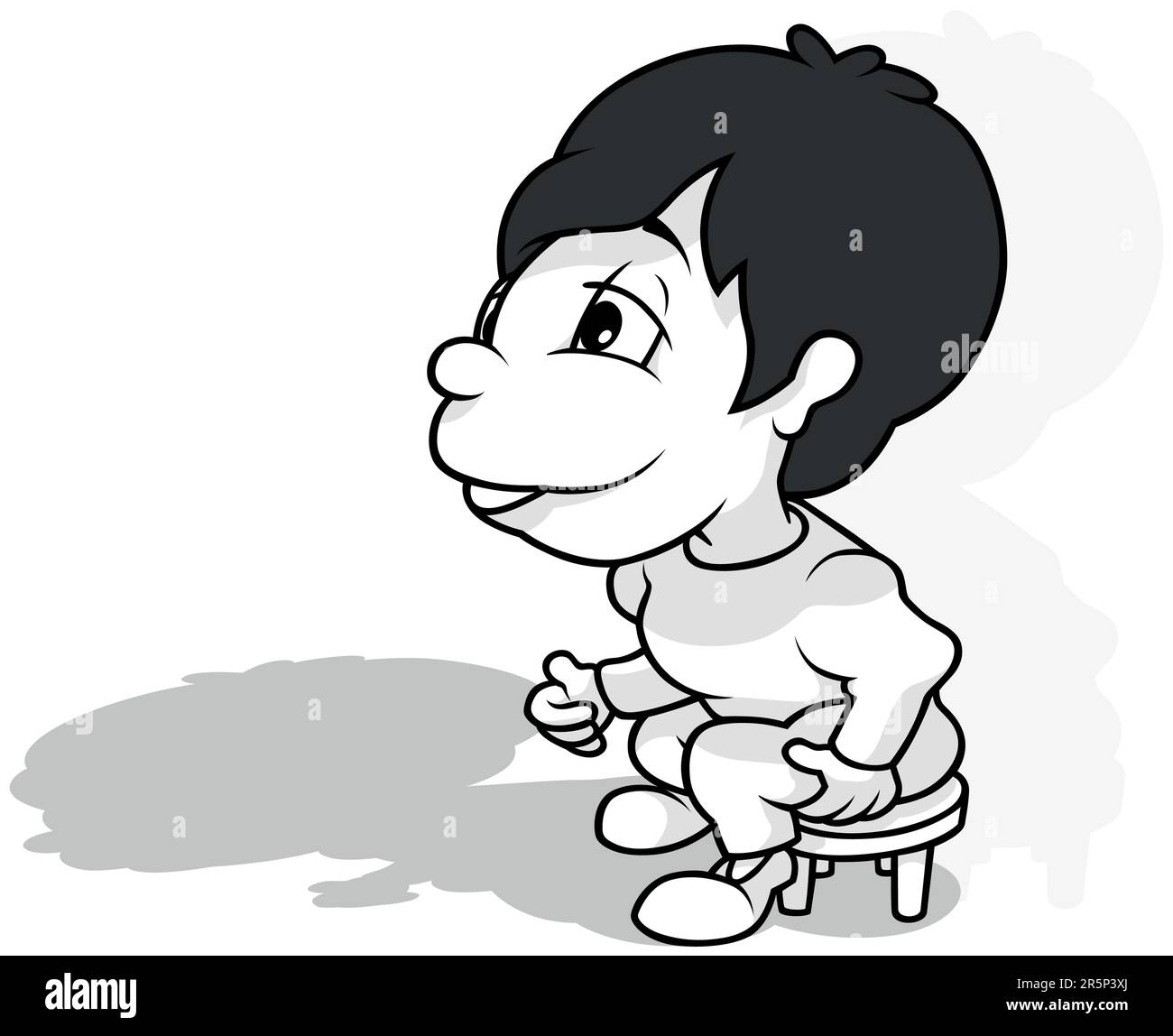 Drawing of a Dark Haired Boy Sitting on a Stool Stock Vector Image ...