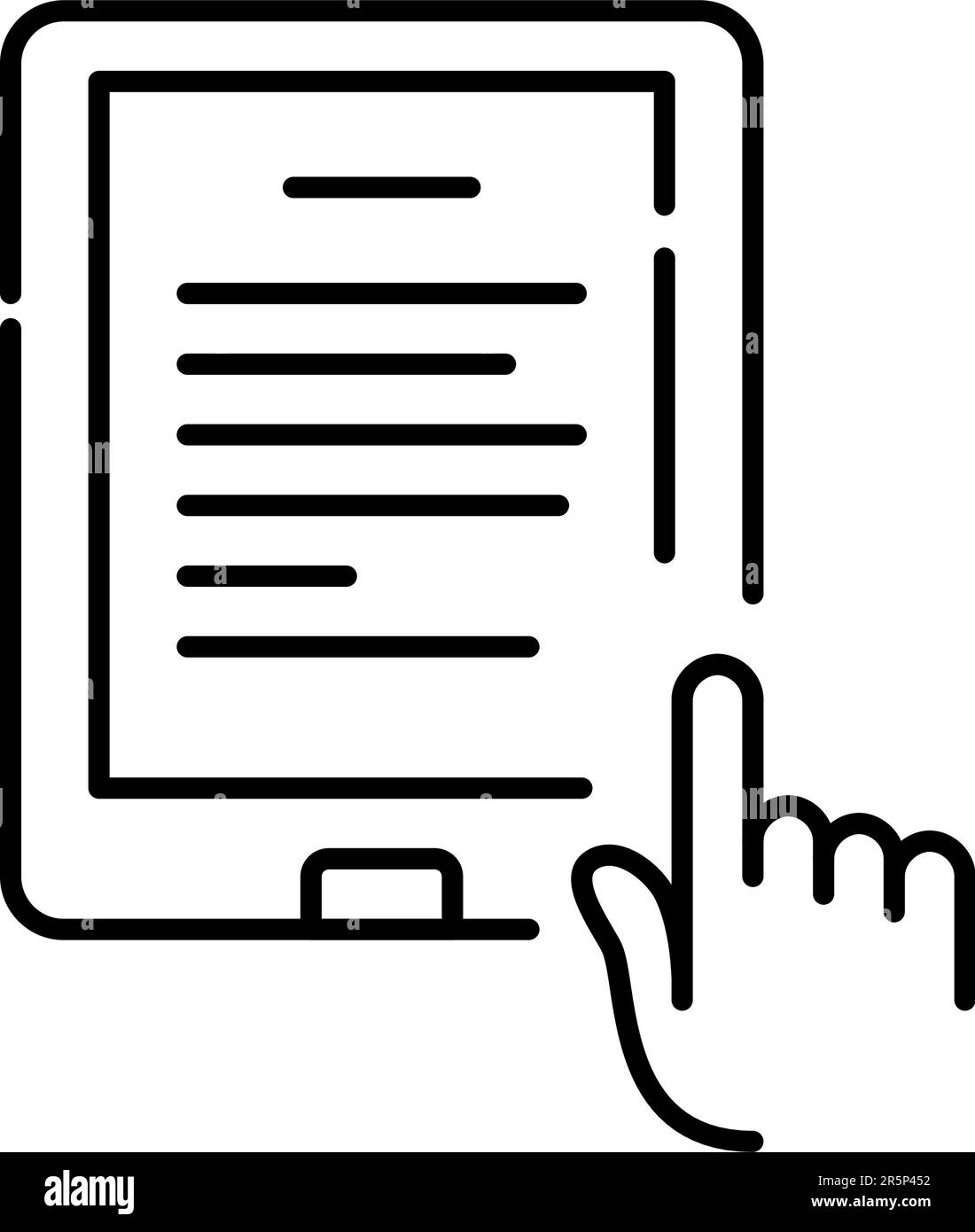Electronic books reader device with text on screen. Finger tapping on ...