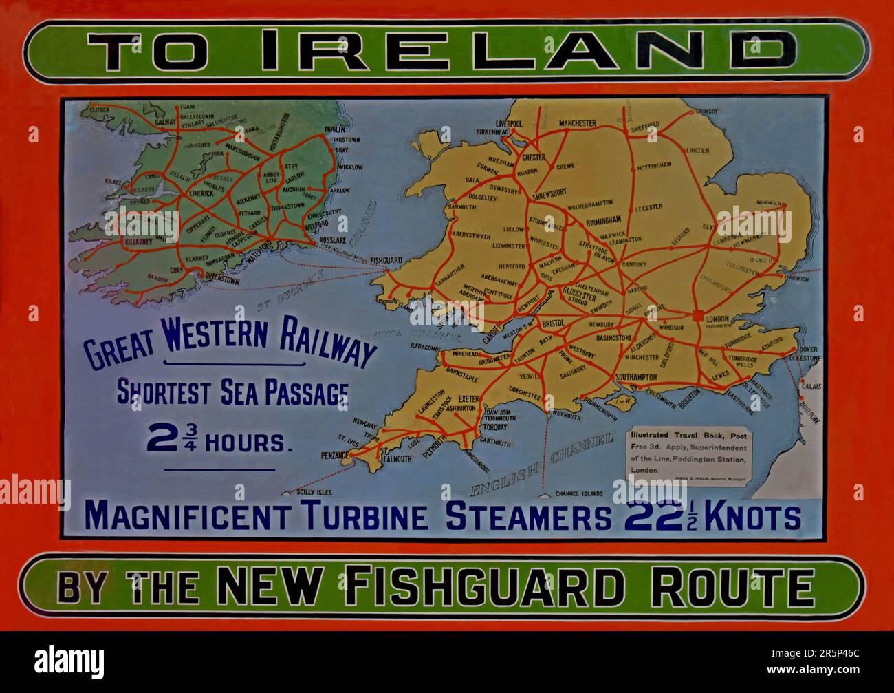 Vintage Great Western Railway advert for Fishguard to Ireland ferry ...