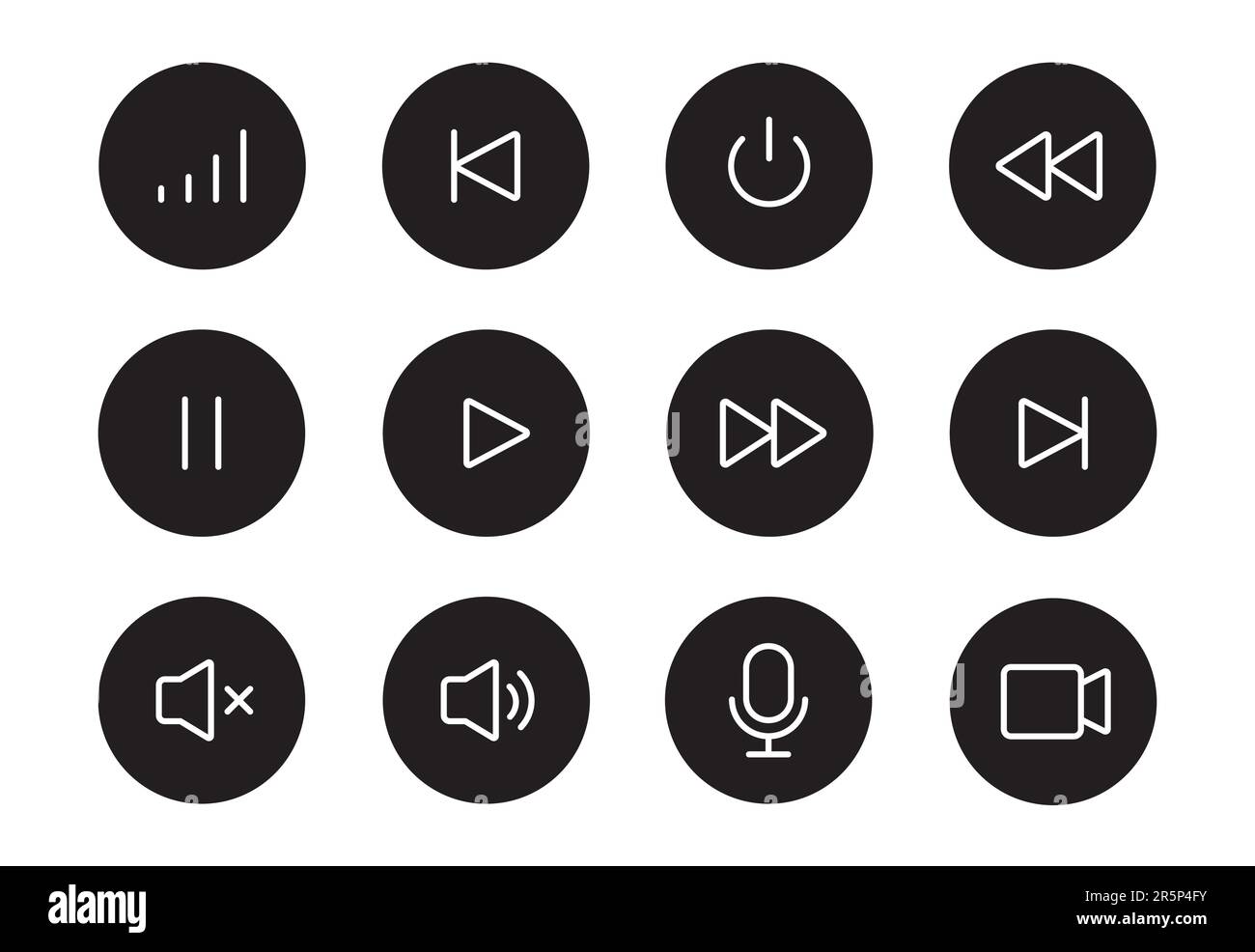 Audio sound, video player button line icon. Music play, sound mute, pause button thin editable ...