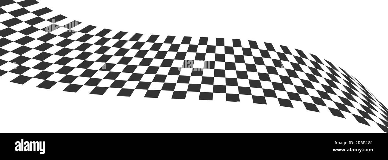 Waving race flag or chessboard stripe. Warped black and white squares pattern. Motocross, rally ...