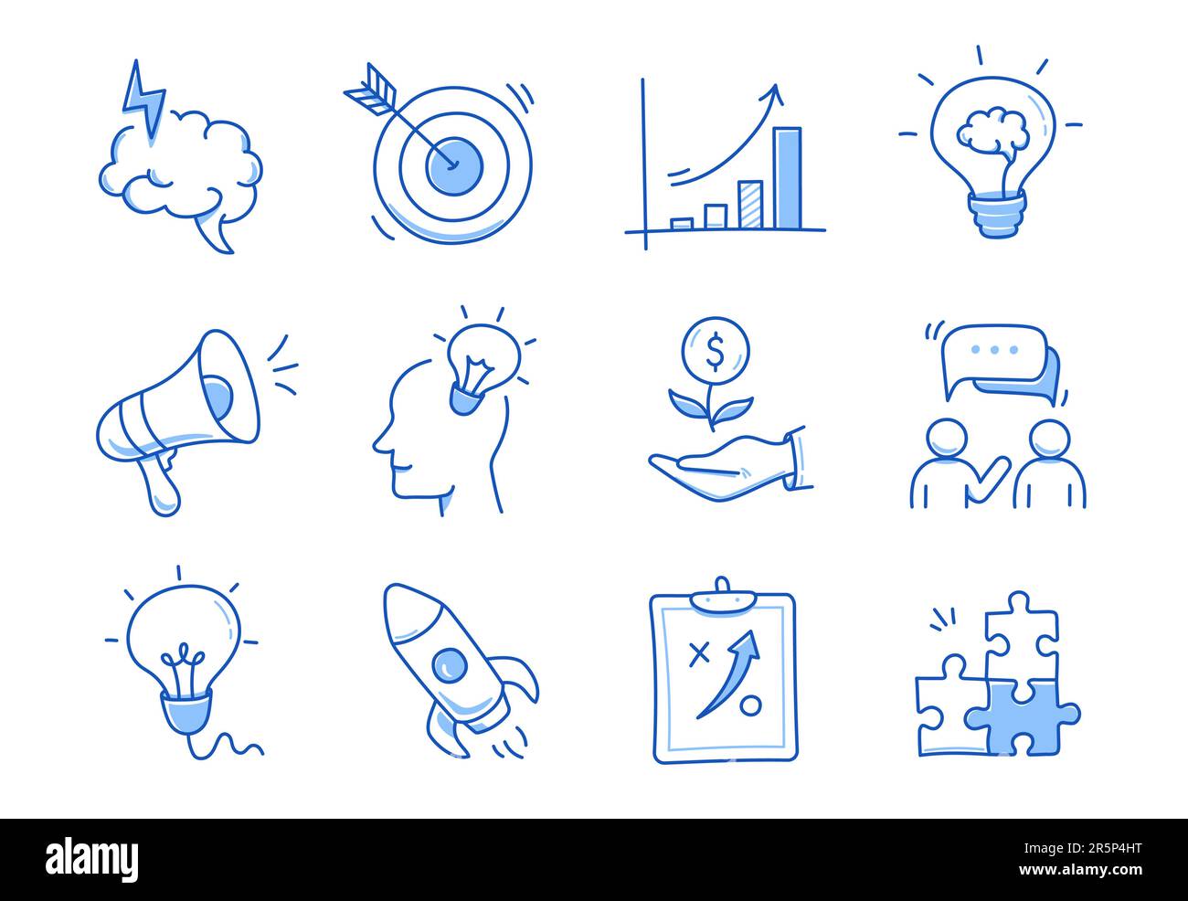 Business idea, startup doodle line icon set. Hand drawn doodle sketch line style business ...